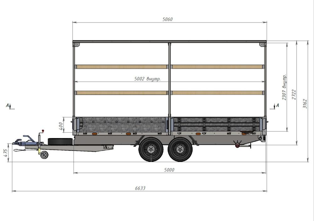 Бортовий причіп V9-5024 з каркасом і тентом 2,3 м (К 1633) ᐈ Купити в PRAGMATEC